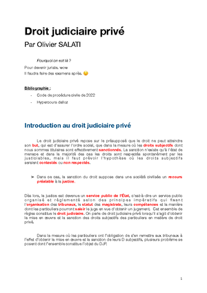 Fiche - Articles CPC - Résumé Droit judiciaire privé - Articles 1 : les ...