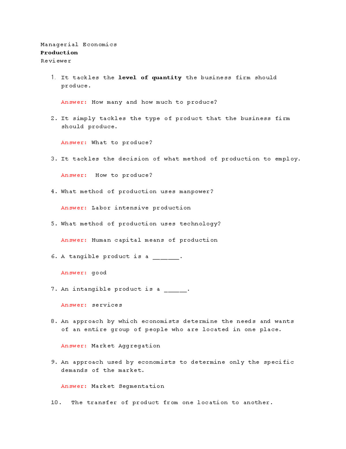 Managerial Economics - Production - Managerial Economics Production ...