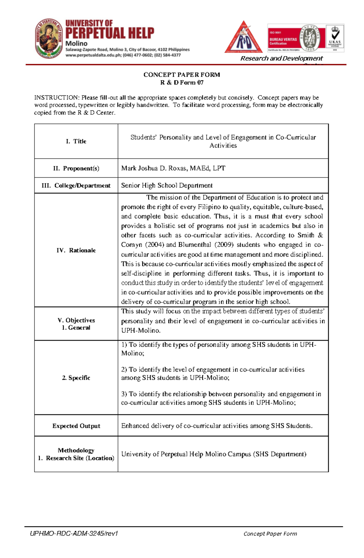 Concept Paper FOR Students Activities Research - UPHMO-RDC-ADM-3245 ...