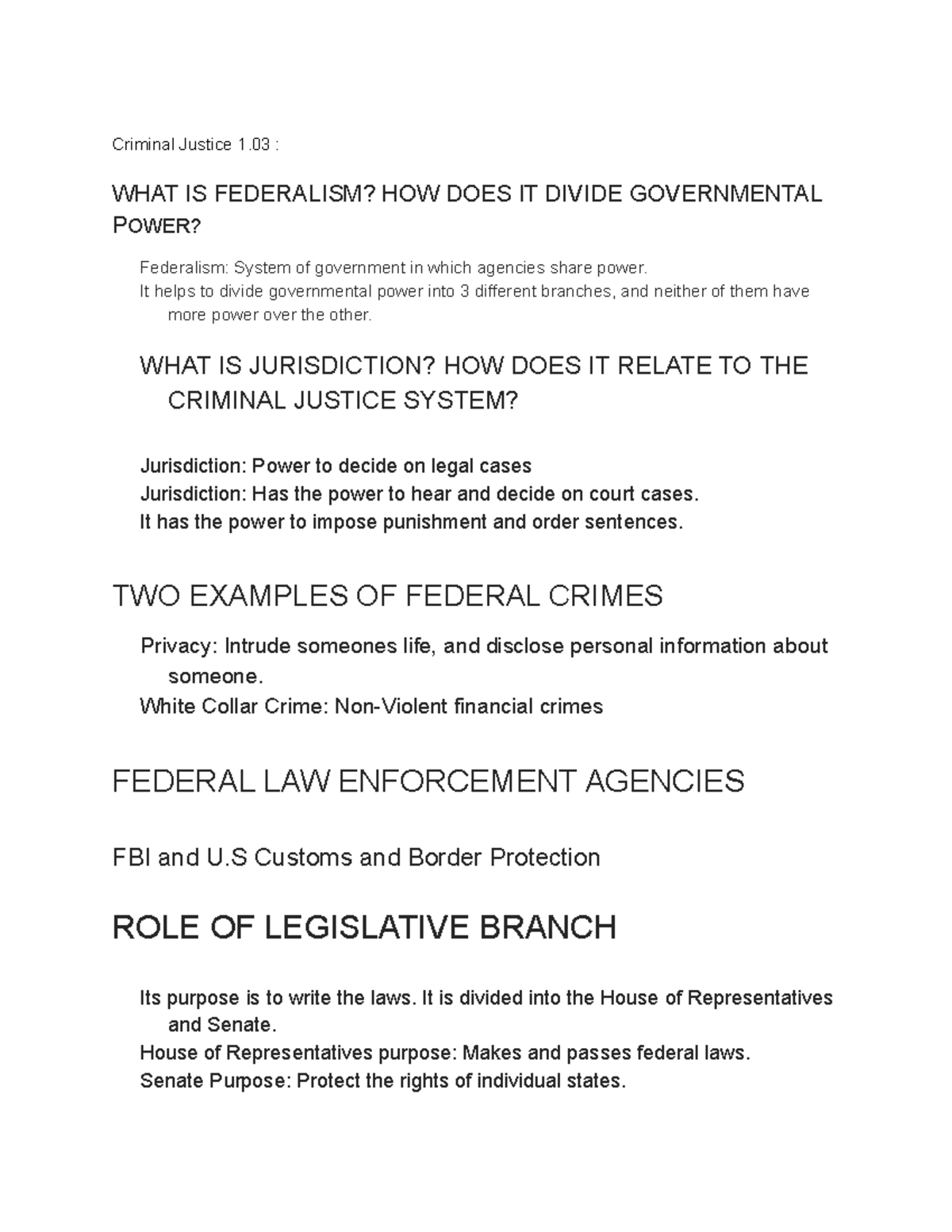 Criminal justice 1 - Criminal Justice 1 : ####### WHAT IS FEDERALISM ...