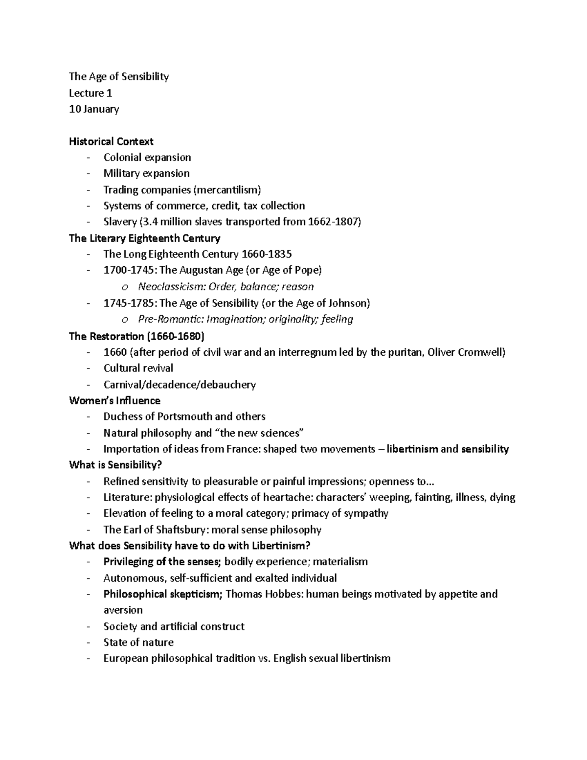 The Age of Sensibility Lecture 1 - .. - Literature: physiological ...