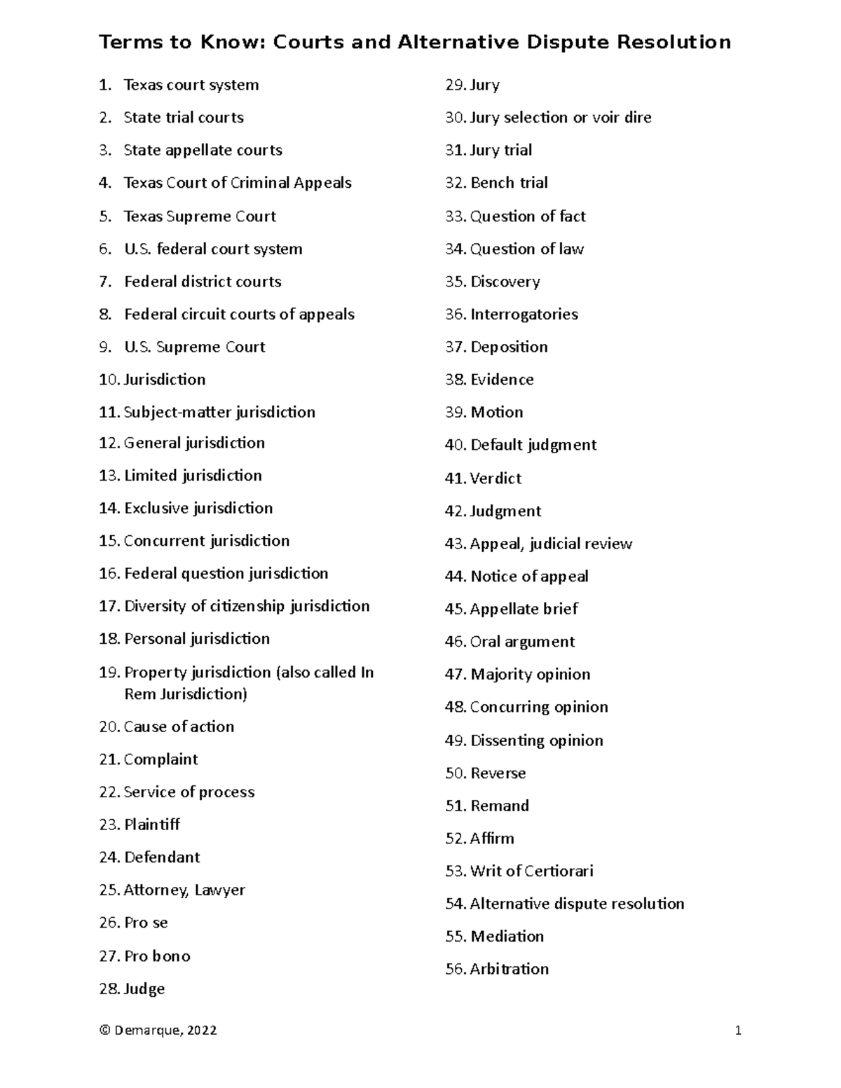 Terms to Know Courts and Alternative Dispute Resolution - federal court ...