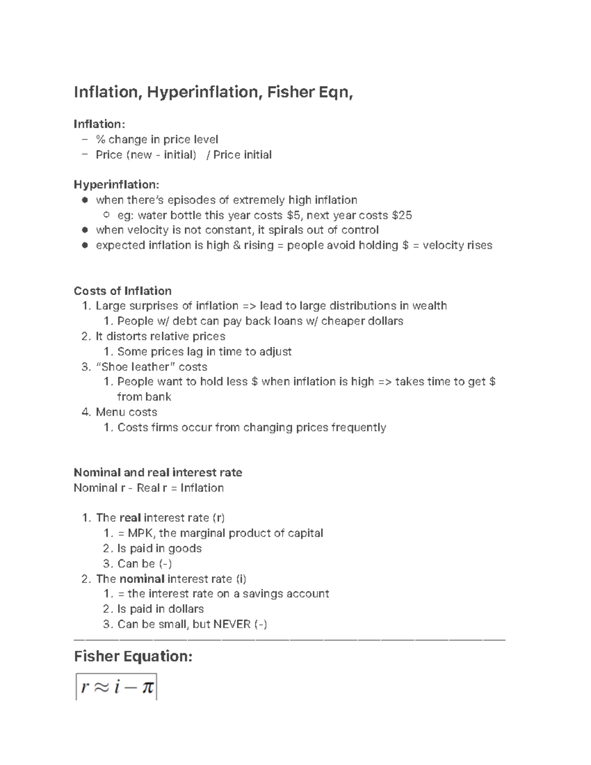 Inflation, Hyperinflation, Fisher Eqn - – – 1. 1. 2. 1. 3. 1. 4. 1. 1 ...