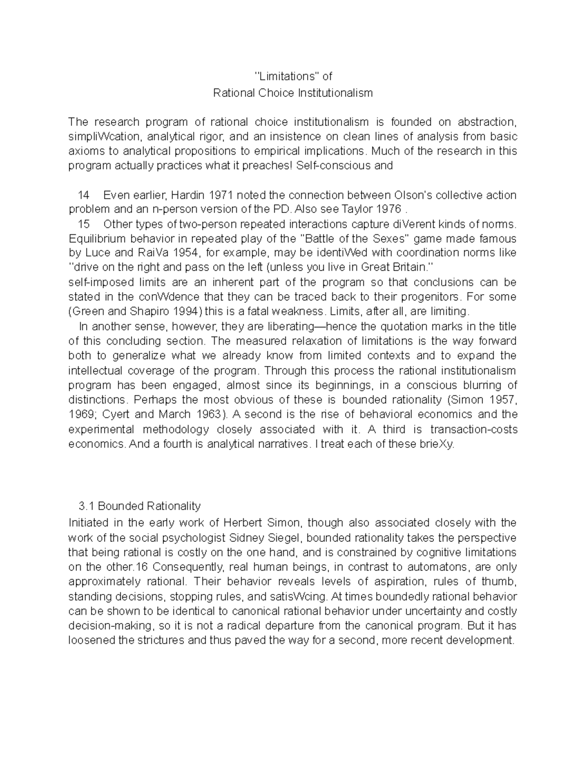 2.2 Rational Choice Institutionalism - ‘‘Limitations’’ of Rational ...