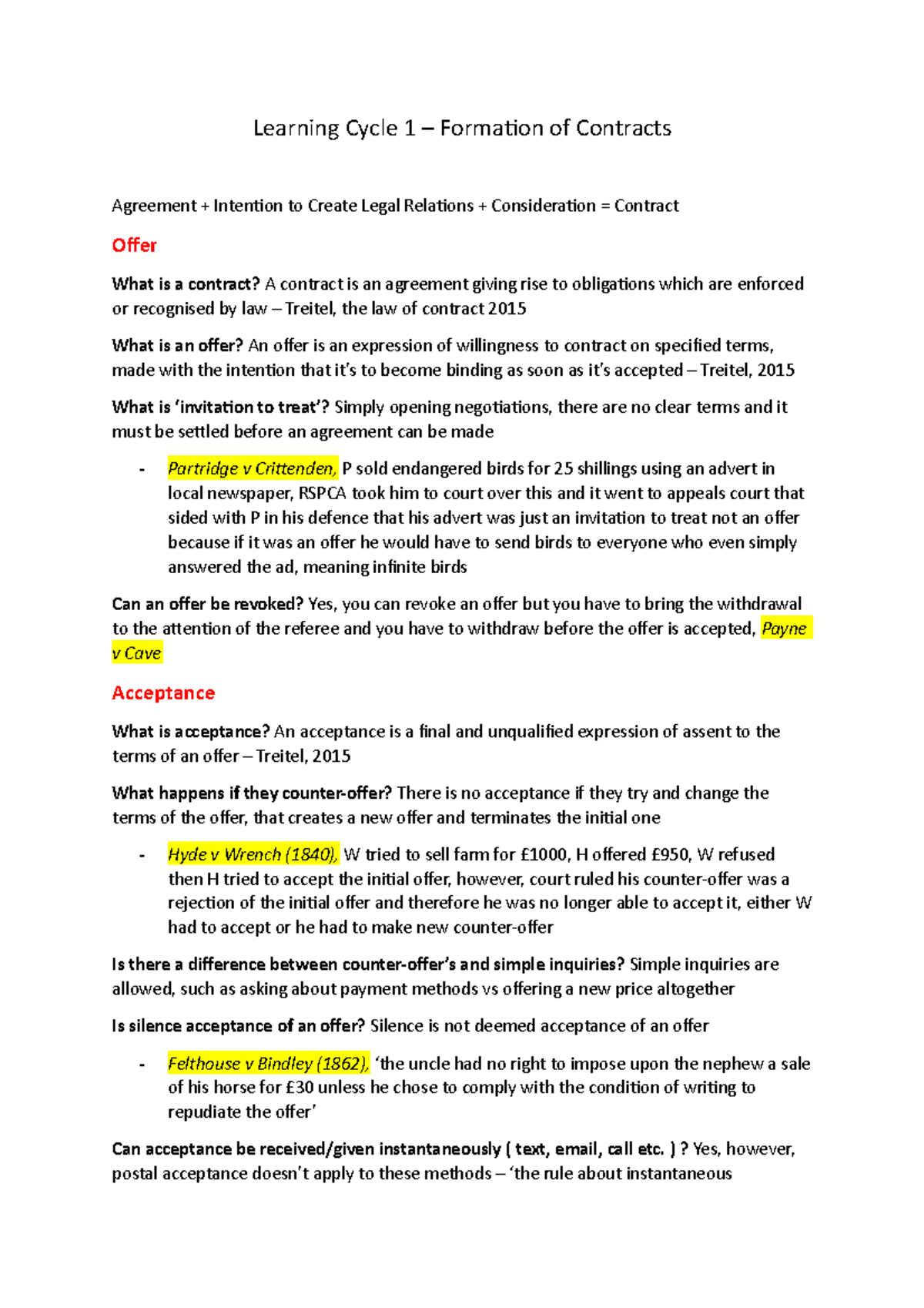 Contract Law - Learning Cycle 1, Contract - Learning Cycle 1 ...
