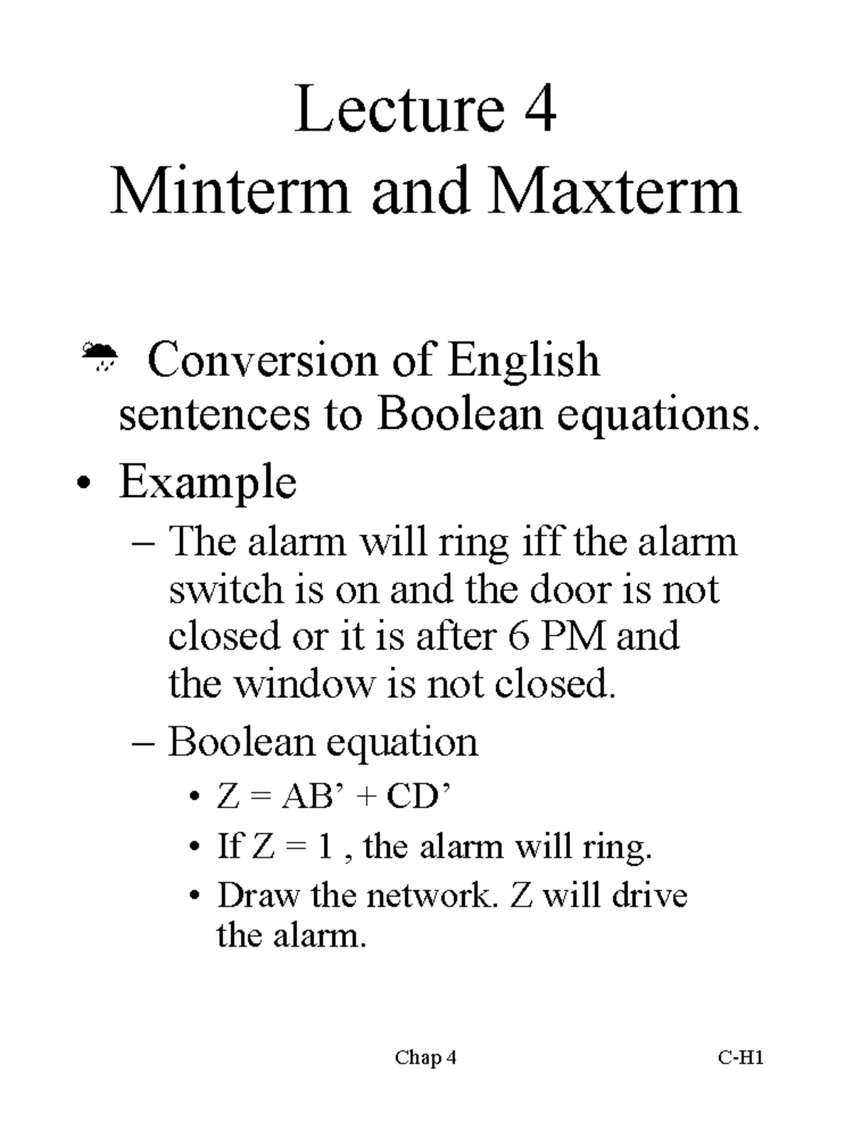 Lecture 4 Minterm And Maxterm Chap 4 C H Lecture 4 Minterm And Maxterm Conversion Of English