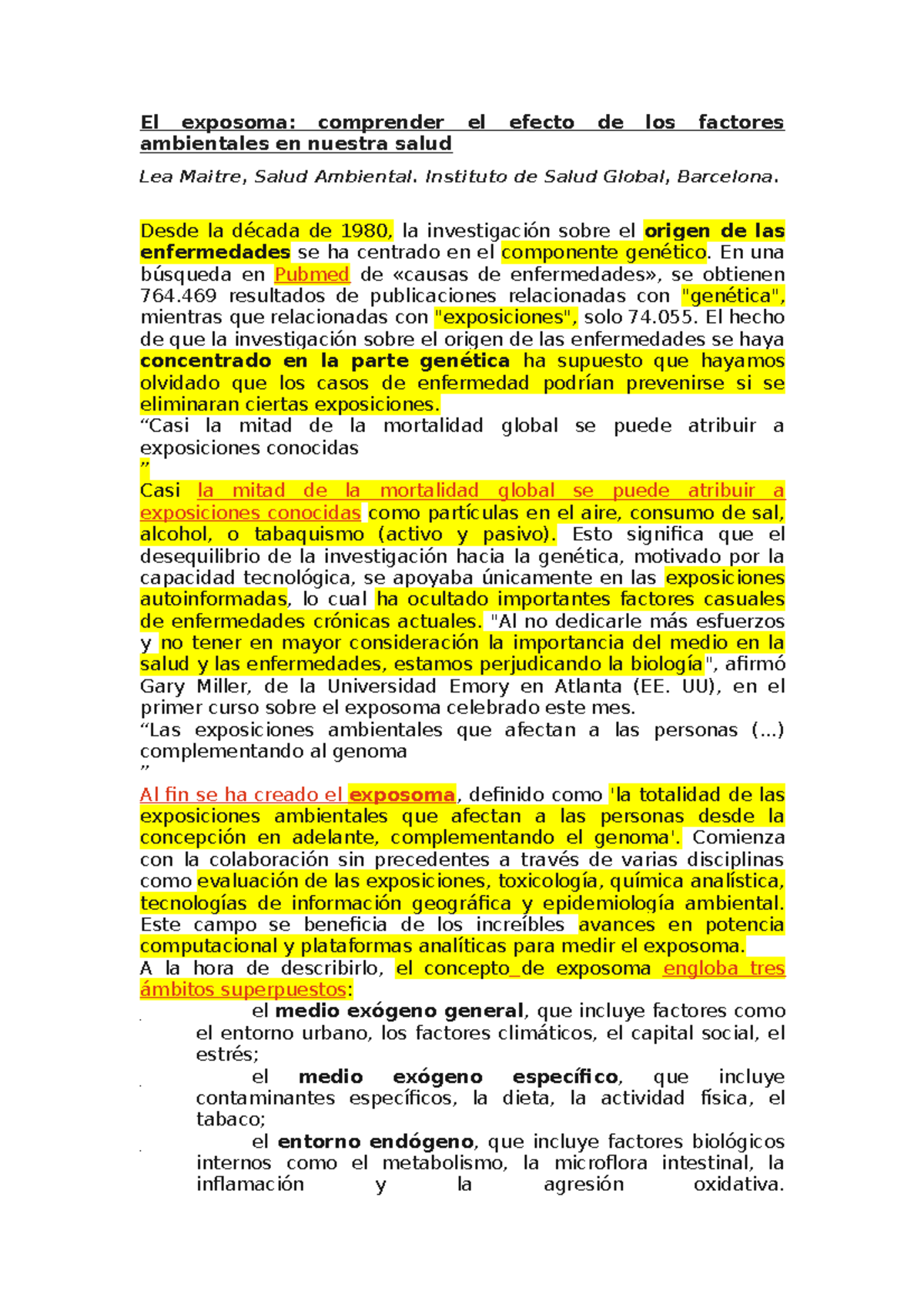 El exposoma - Nota: 7 - El exposoma: comprender el efecto de los ...