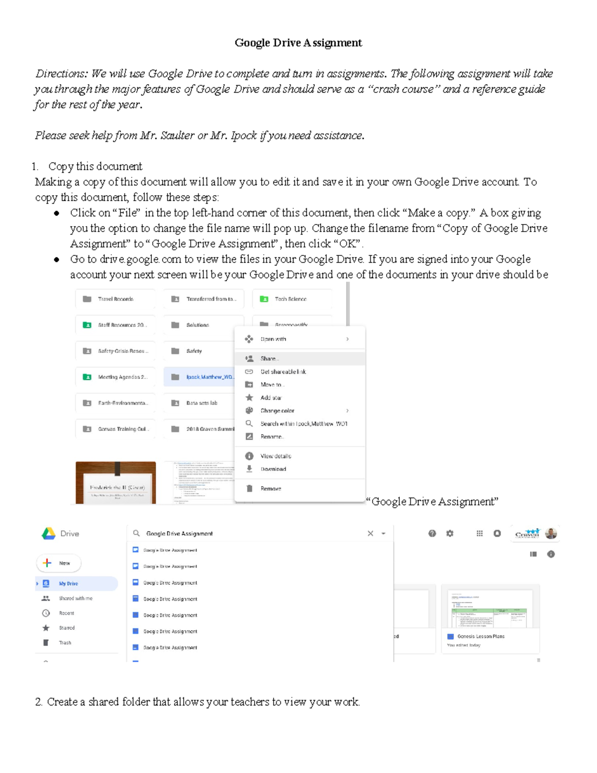 Google Drive Assignment - Google Drive Assignment Directions: We will ...