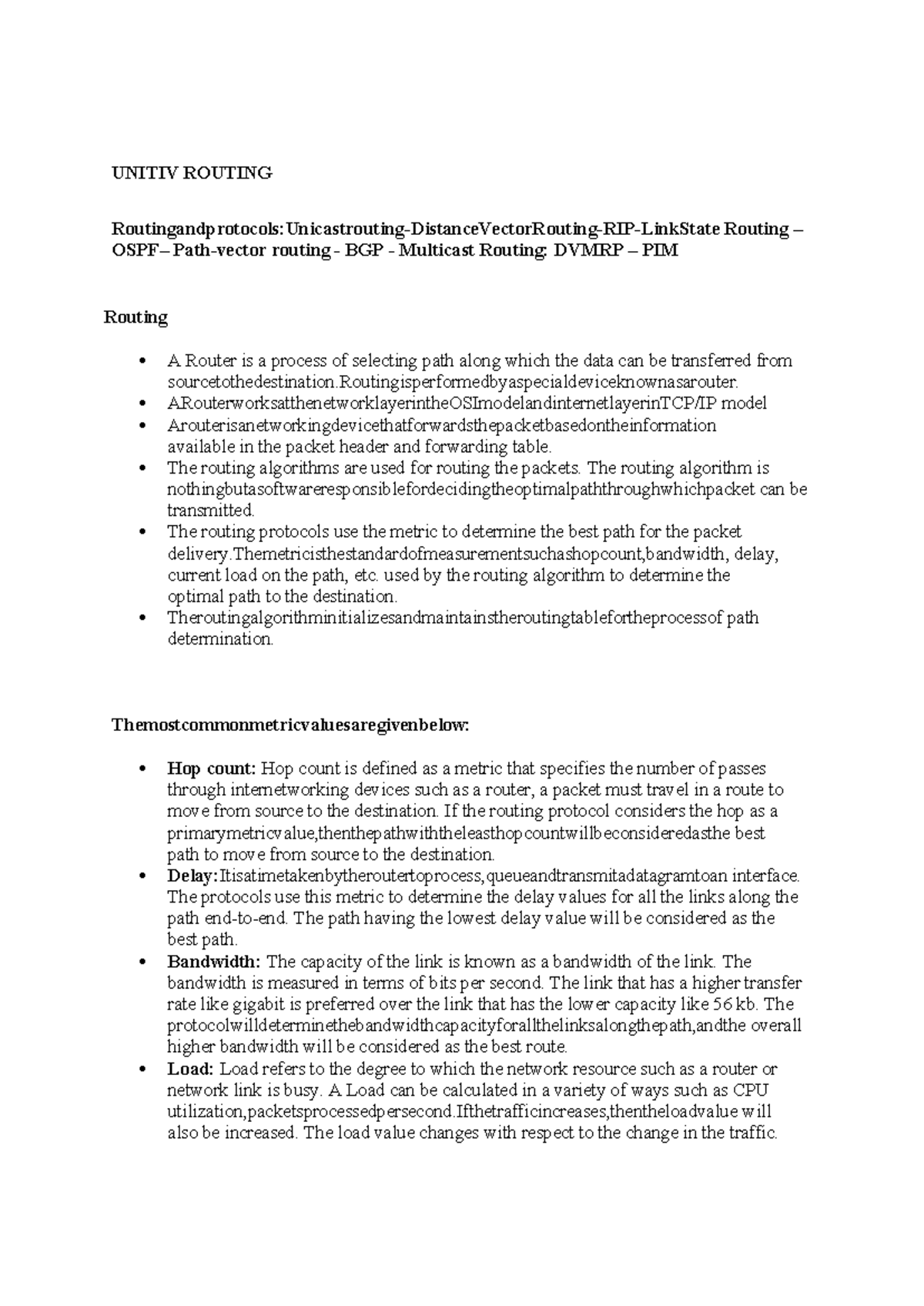 Computer Networks - CS3591 - Notes - Unit 4 - Routing - UNITIV ROUTING ...