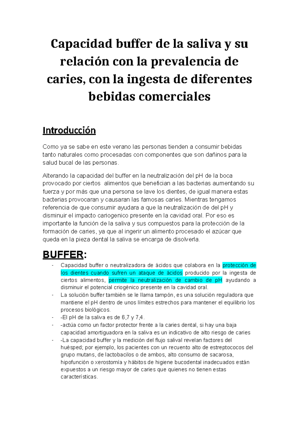 Capacidad buffer de la saliva y su relación con la prevalencia de ...