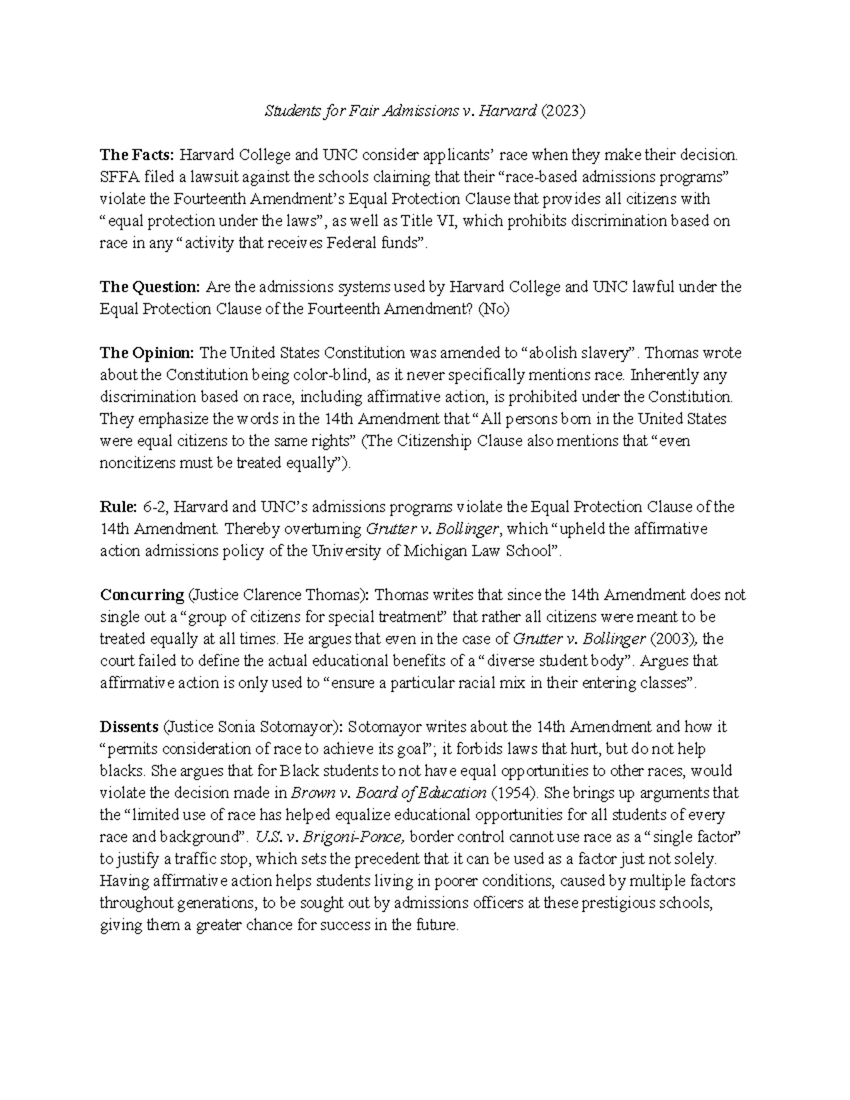 Students for Fair Admission v. Harvard Brief - Students for Fair ...