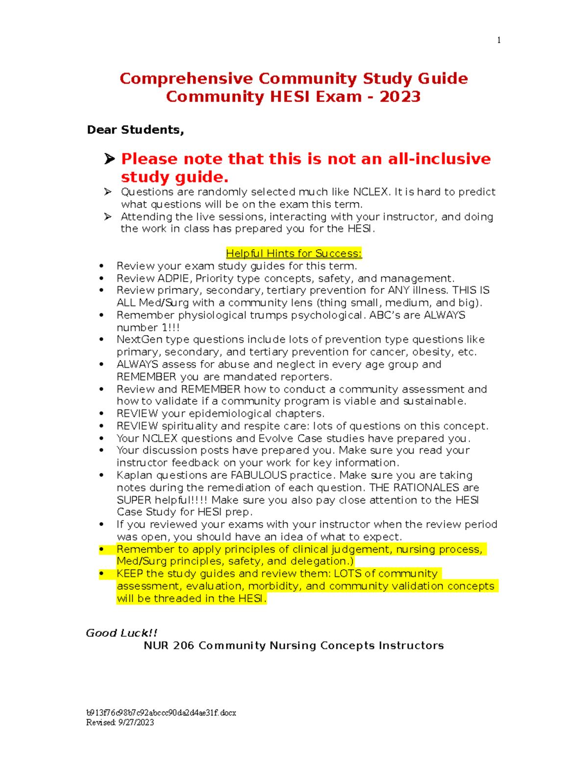HESI Study Guide-Revised July Term-2023 - Comprehensive Community Study ...
