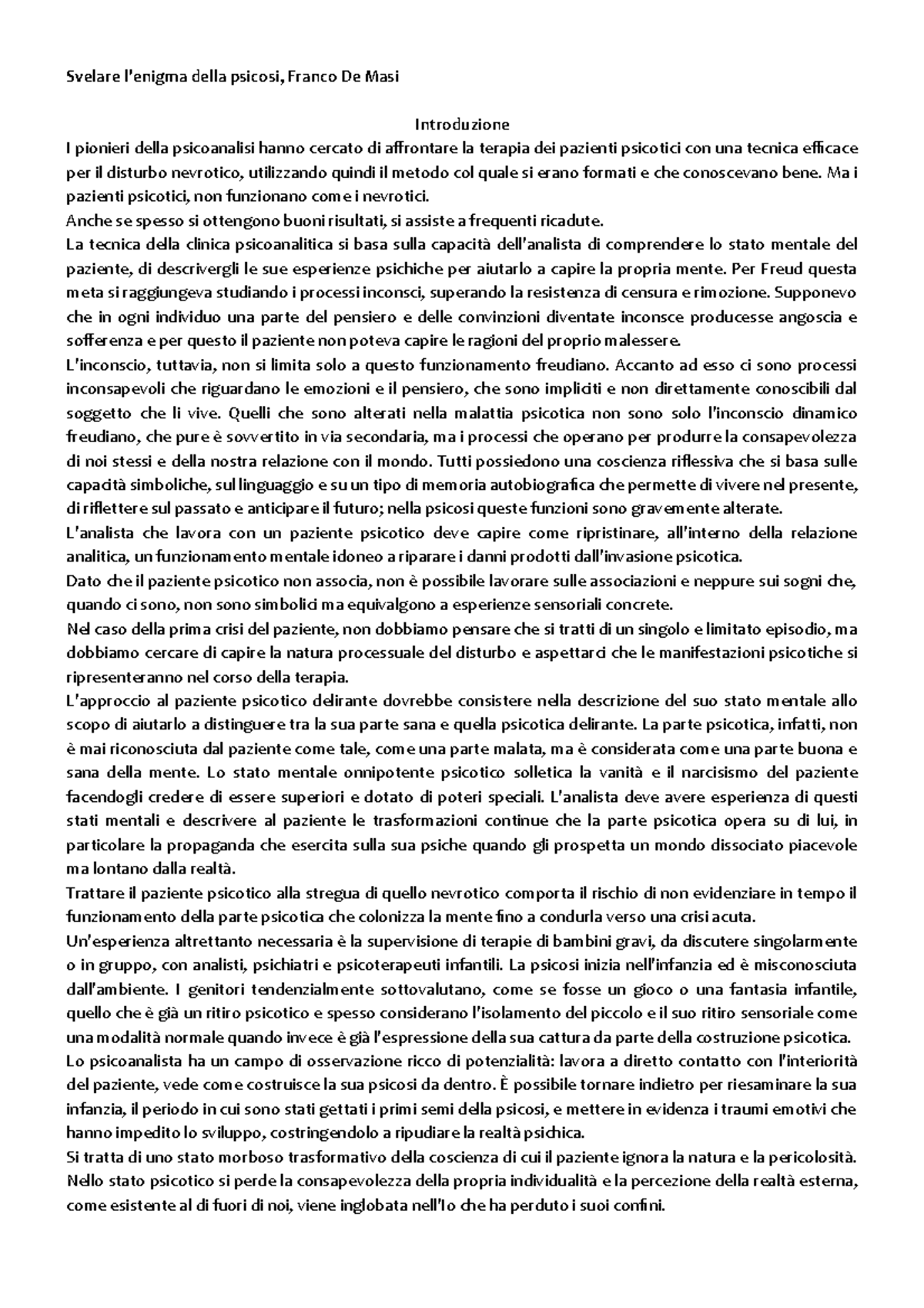 De Masi - Svelare l'enigma della psicosi, Franco de Masi - Svelare l ...