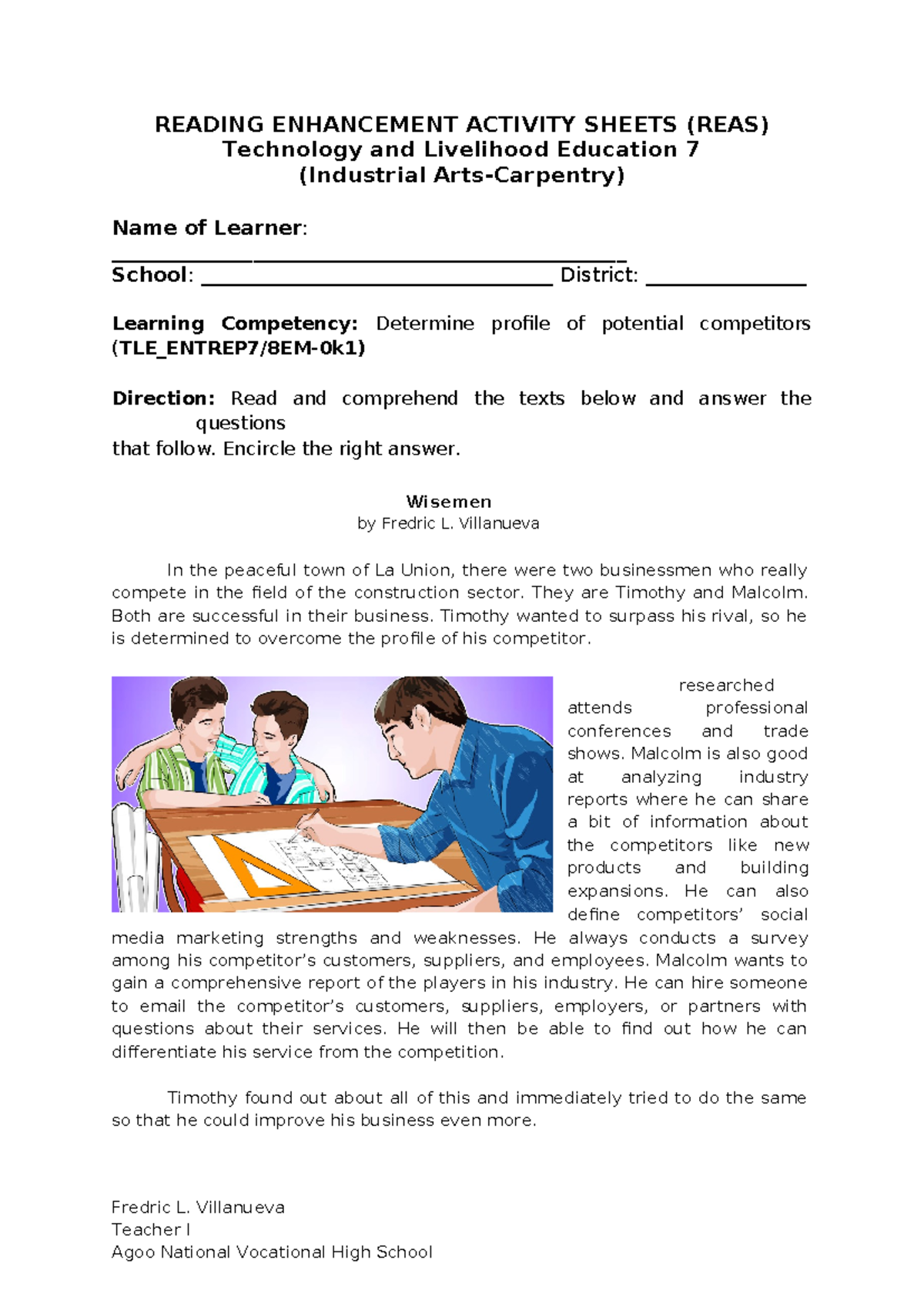 Determine profile of potential competitors - READING ENHANCEMENT ACTIVITY SHEETS (REAS ...