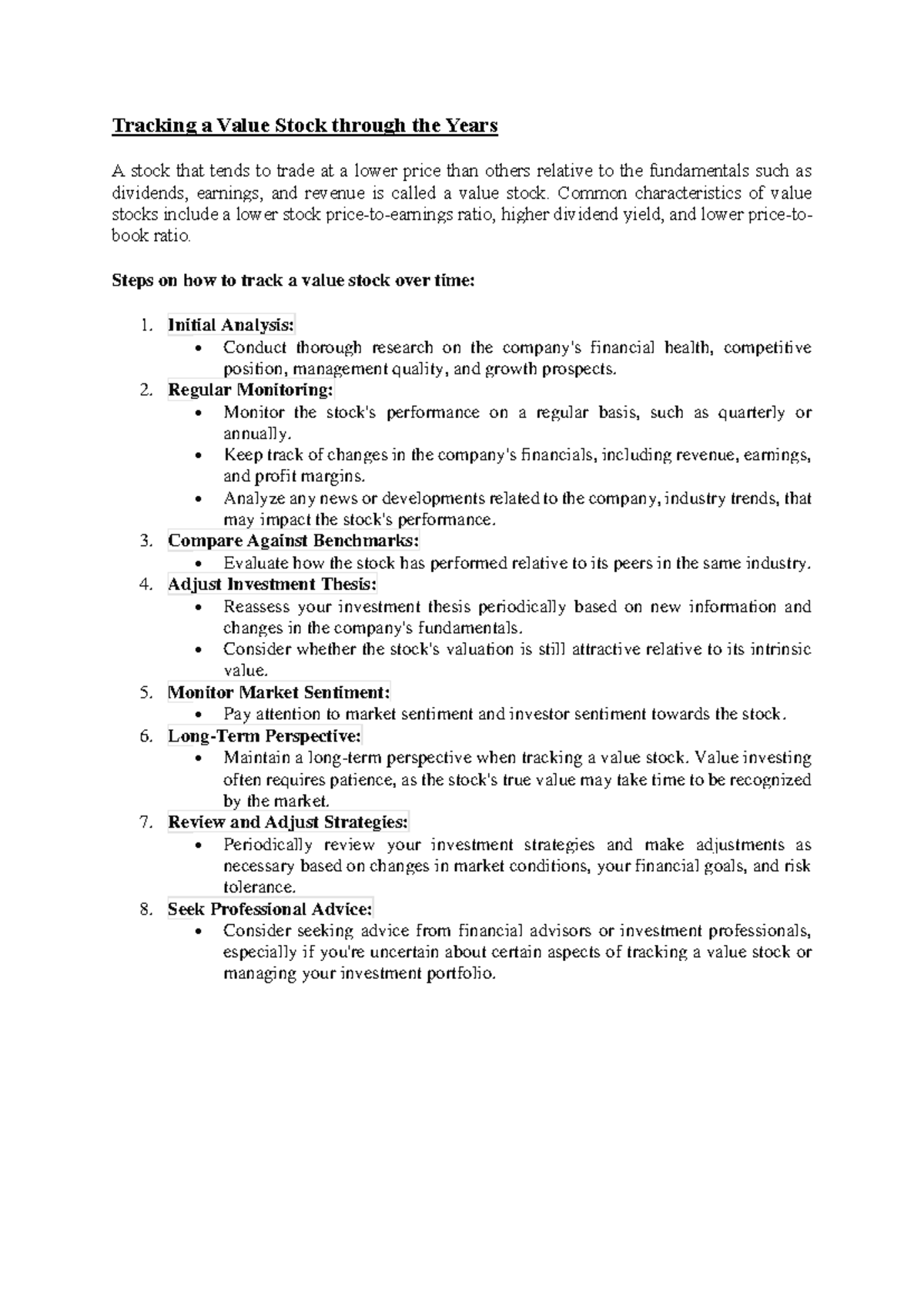 Module 3-Part 2 - AIFB Notes - Tracking a Value Stock through the Years ...