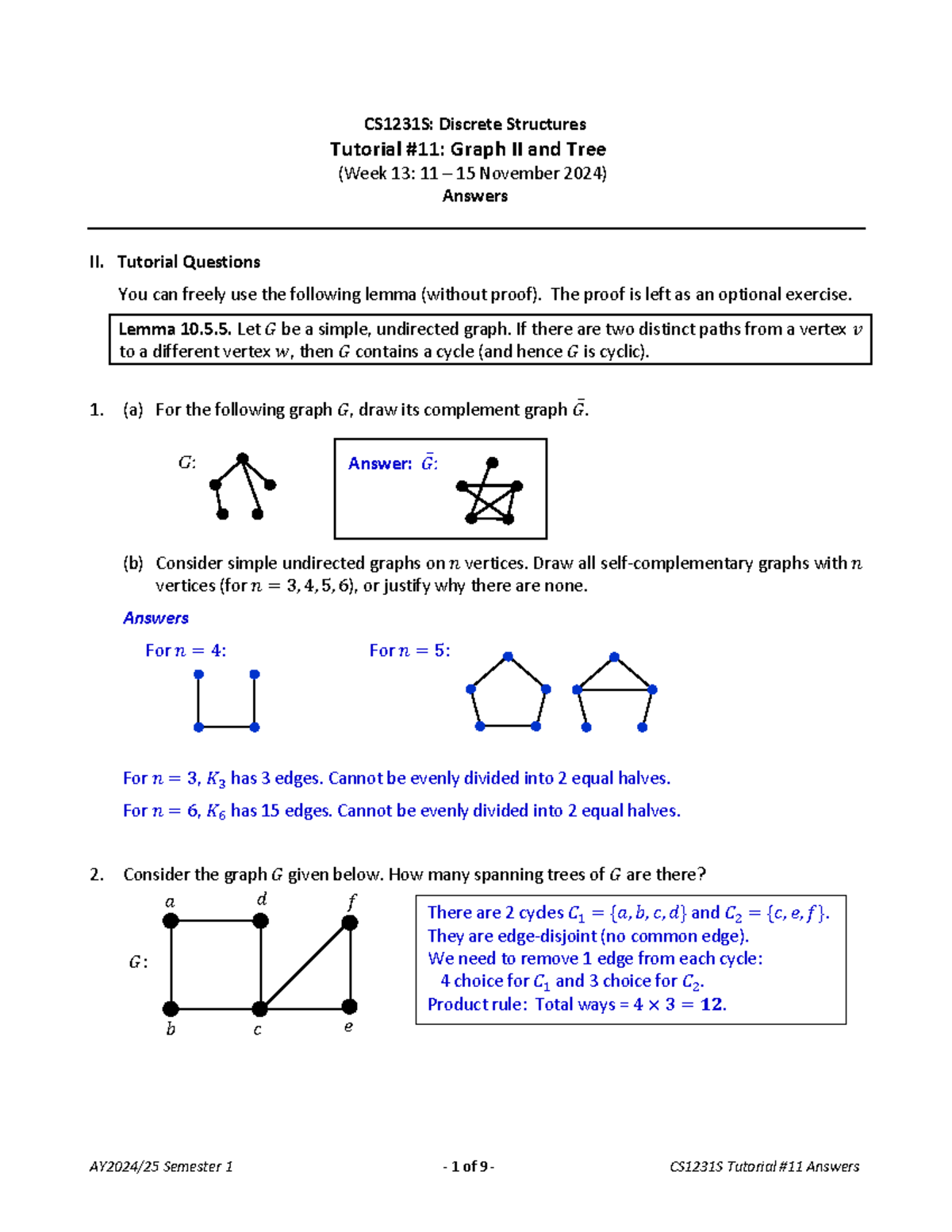 Tut11ans post - functions - CS1231S: Discrete Structures Tutorial # 11 : Graph II and Tree (Week ...