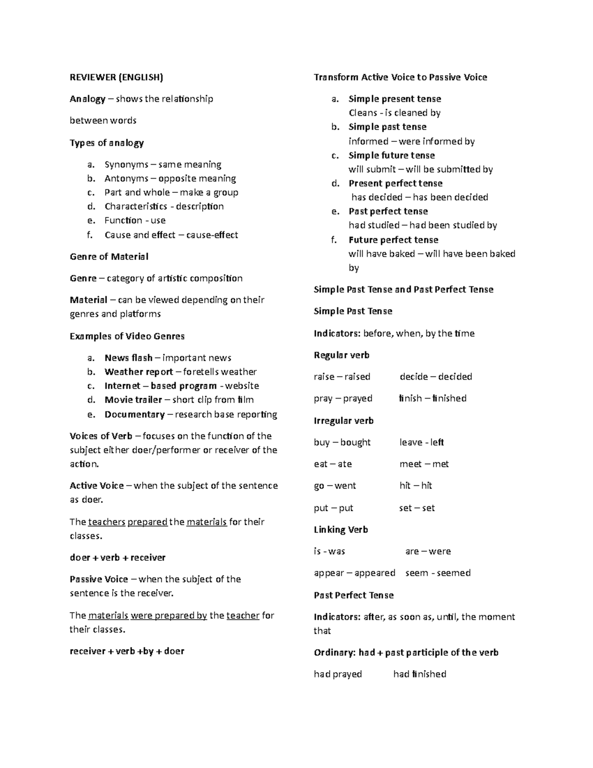 English Reviewer - REVIEWER (ENGLISH) Analogy – shows the relationship ...