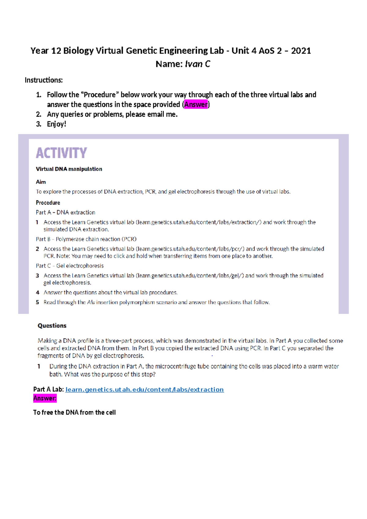 DNA manipulation Edrolo pg 602 virtual lab - Year 12 Biology Virtual ...