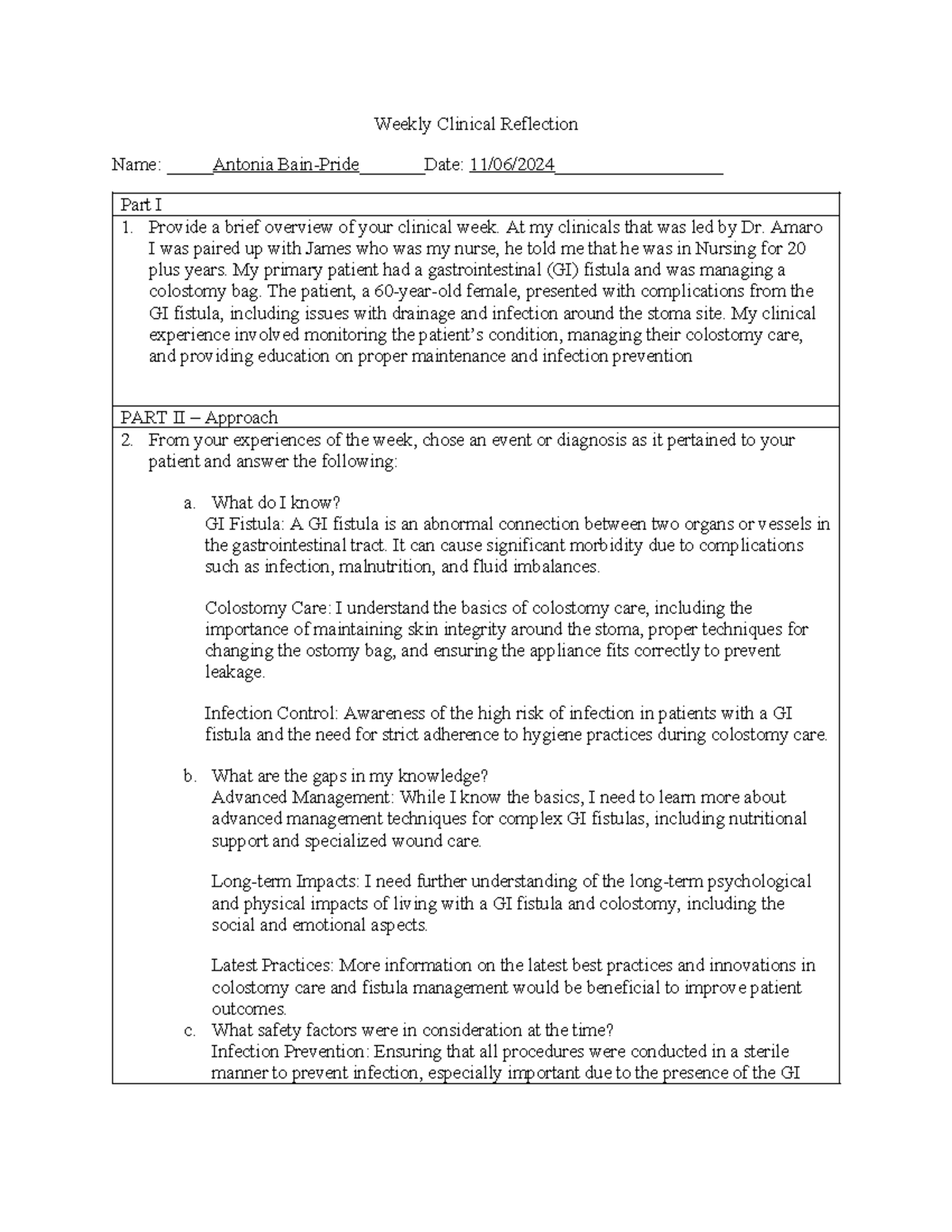 Weekly Clinical Reflection 22 - Weekly Clinical Reflection Name ...