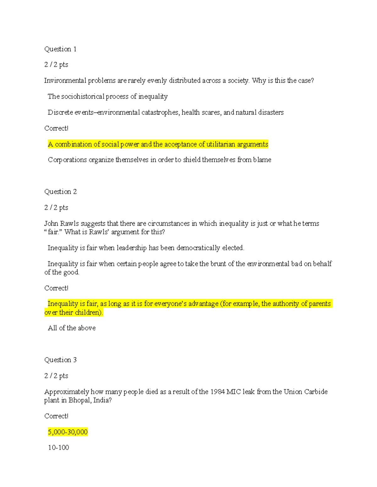 Chapter 6 quiz - Body and Justice - Question 1 2 / 2 pts Invironmental problems are rarely ...