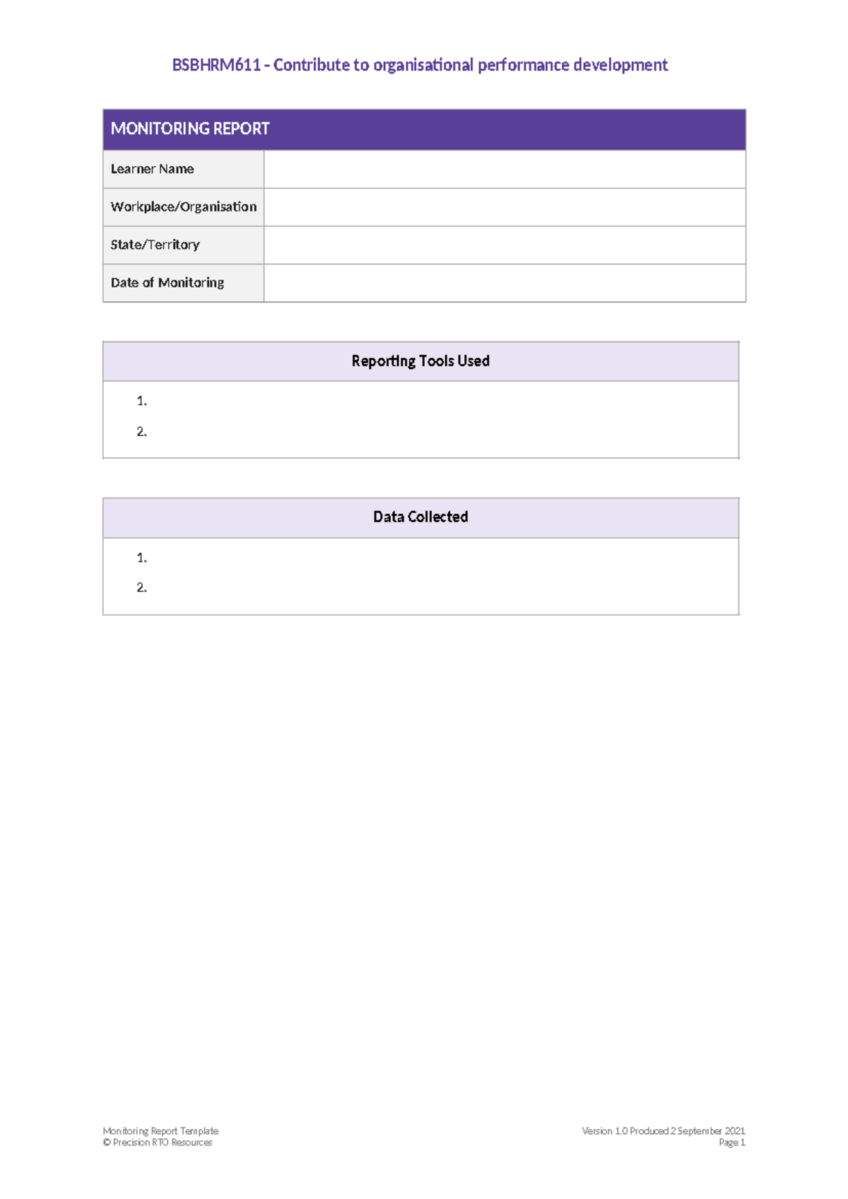 Task 7-Monitoring-Report - Business Administration - BSBHRM611 ...