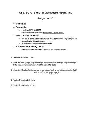 Home Work Assignment 3 - CS 5350 Parallel and Distributed Algorithms Assignment- • Points: 50 ...