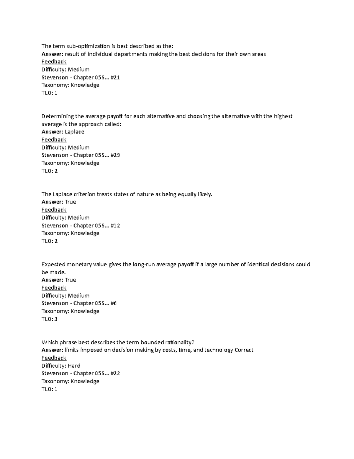 BA 380 Decision Theory guide - The term sub-optimization is best ...