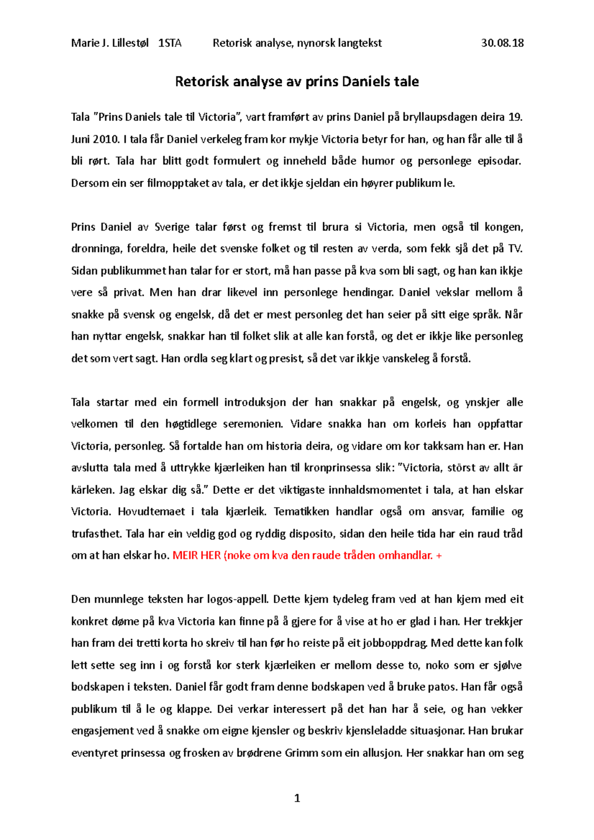 Retorisk analyse - prins daniels tale til victoria - Marie J. Lillestøl ...