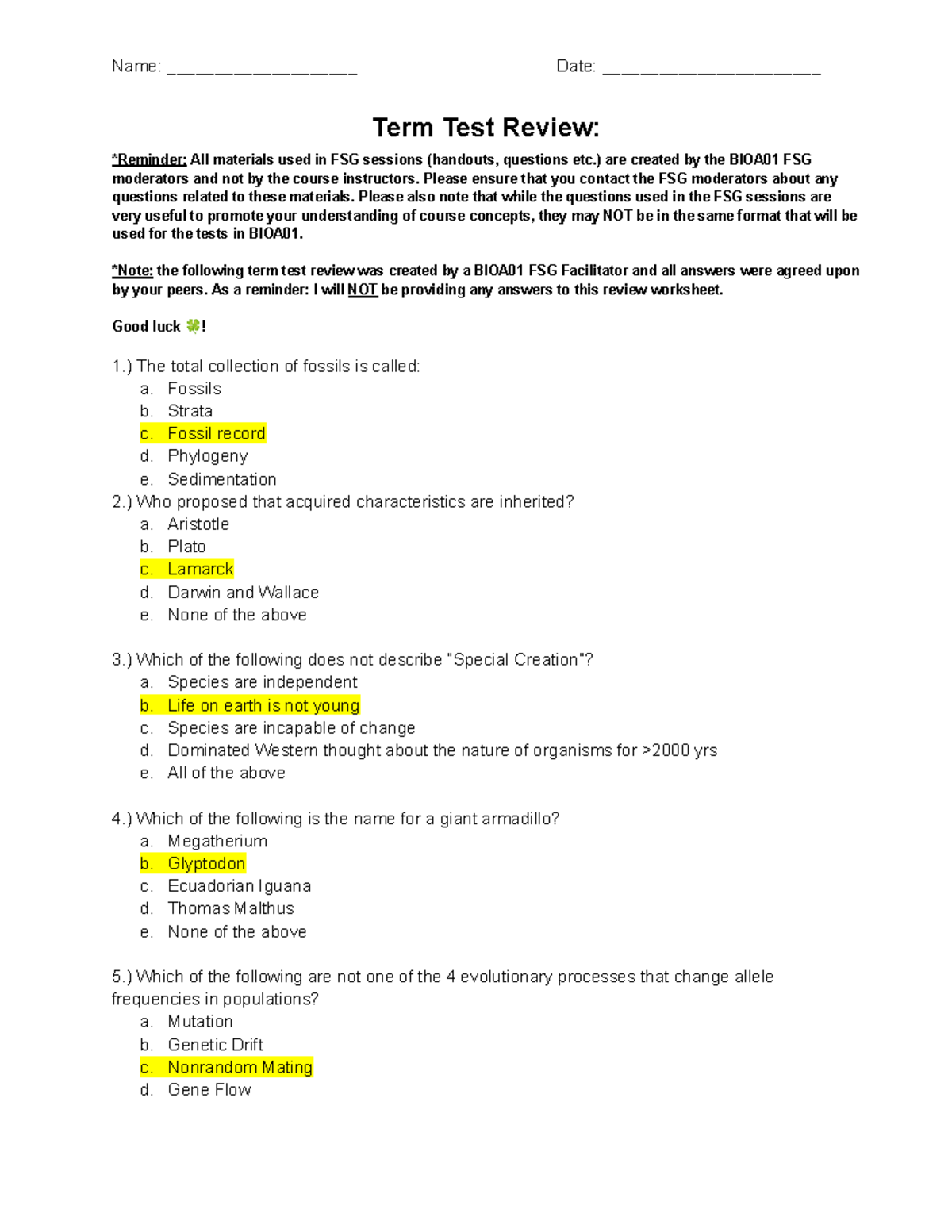 Module 1 - Term Test Review - Term Test Review: *Reminder: All ...