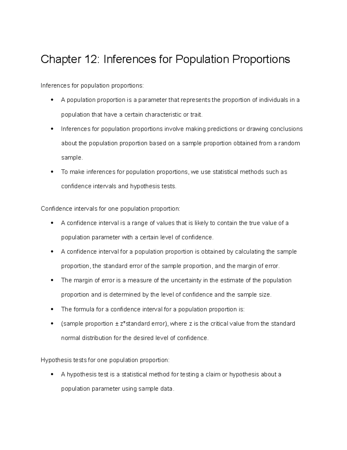 MA-150 Statistics I, Chapter 12 Notes - Chapter 12: Inferences for ...