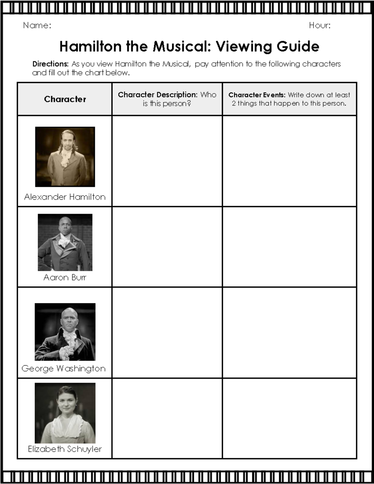 Hamilton Viewing Guide - Character Character Description: Who is this person? Character Events ...