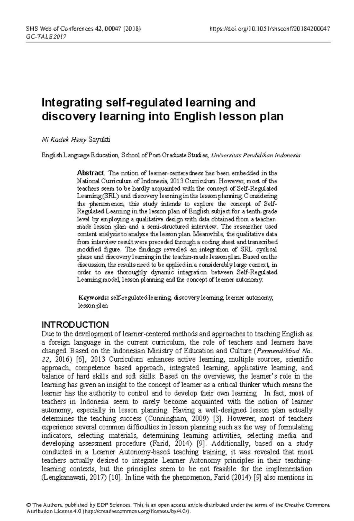 Integrating self-regulated learning and discovery learning into English ...
