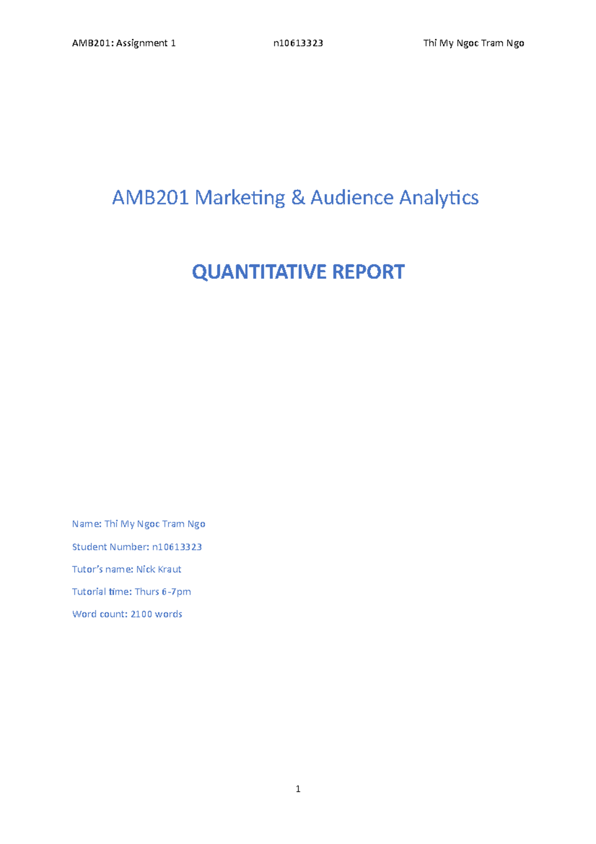 AMB201 quantitative final report - AMB201 Marketing & Audience ...