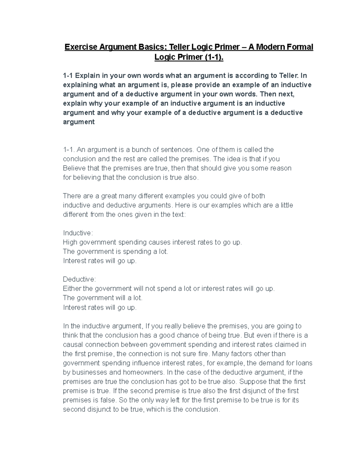 Exercise Argument Basics; Teller Logic Primer – A Modern Formal Logic Primer (1-1) - Bukunola ...