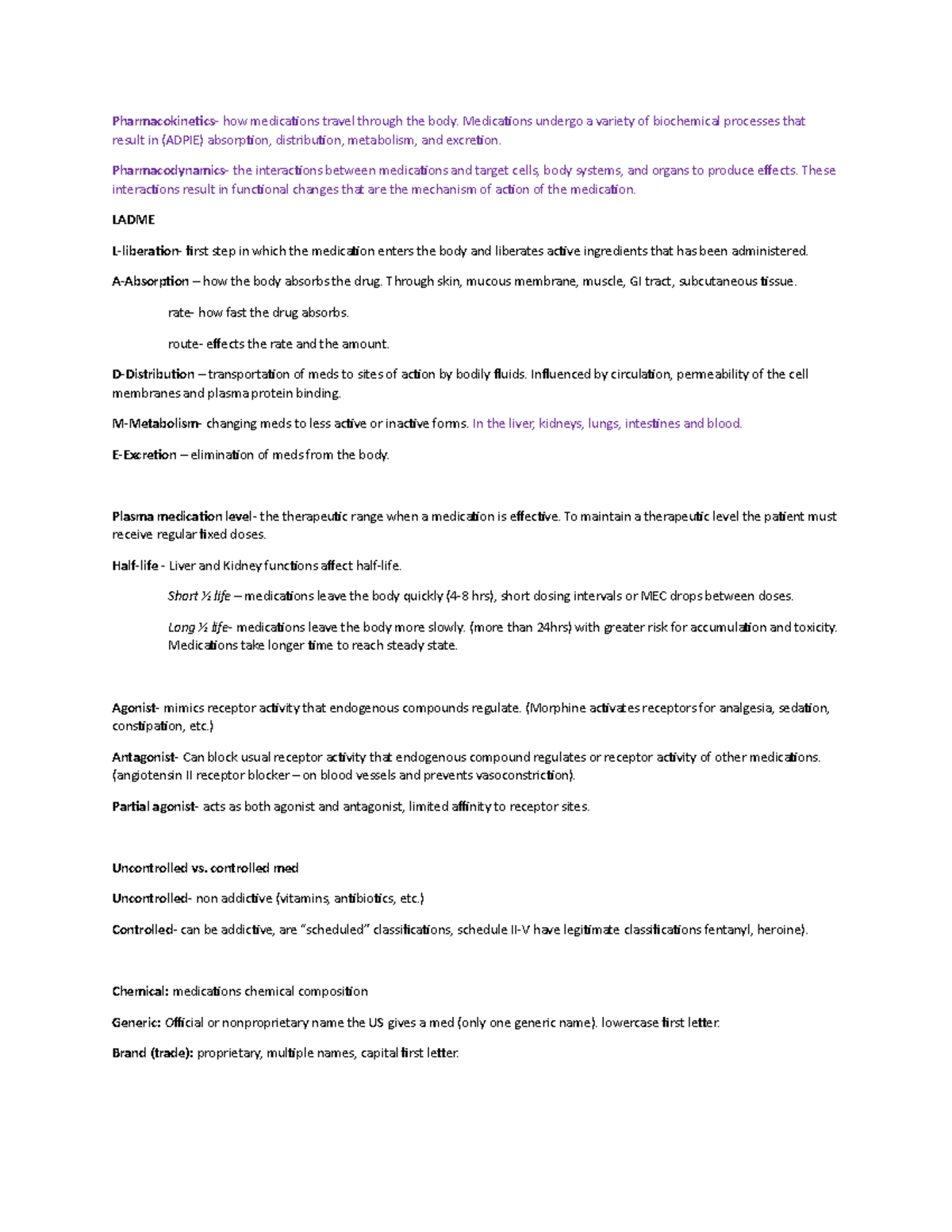 Medication administration class notes - Pharmacokinetics- how ...