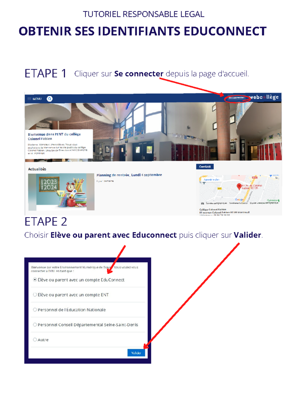 Tuto Educonnect Parents Rentrée 2023 - Cliquer sur Se connecter depuis la page d'accueil ...