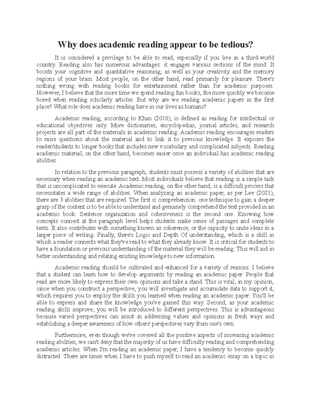 Why does academic reading appear to be tedious. By Blacer, Luzille Anne ...