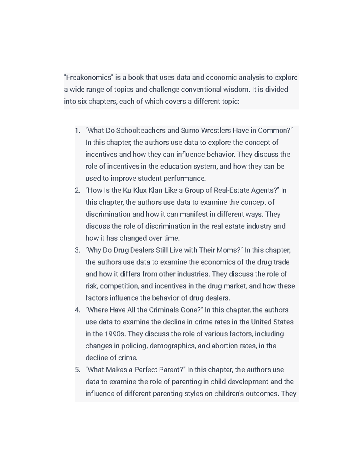 Freakonomics Outline - For Intro to Finance with Lee - "Freakonomics ...