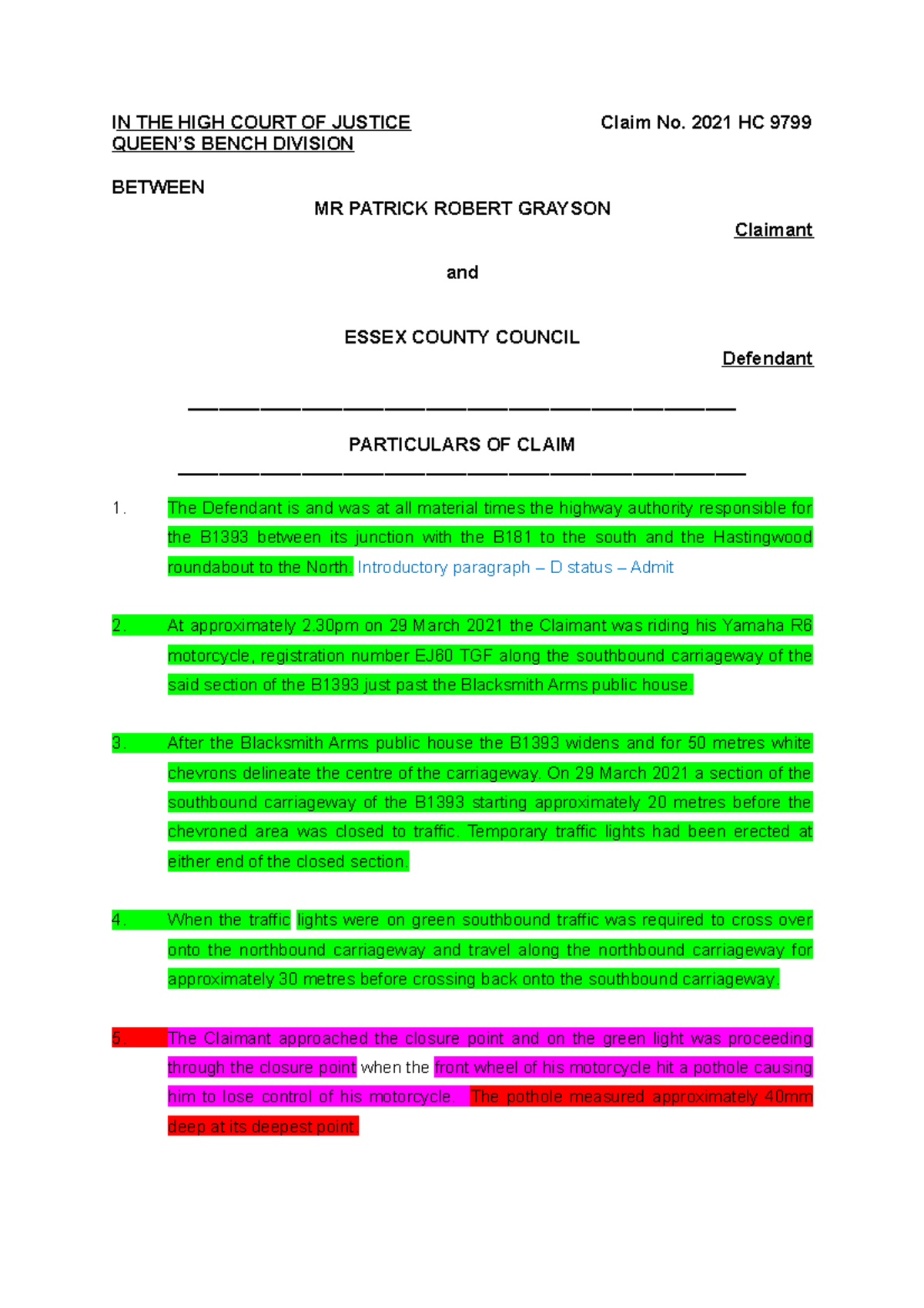 BTC Drafting WS3 Particulars of Claim - IN THE HIGH COURT OF JUSTICE ...