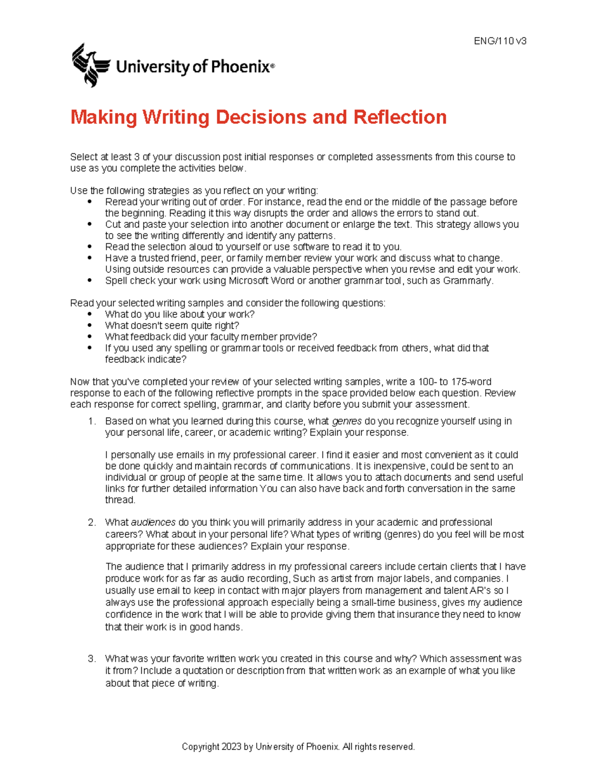 11.21.23 - Decision Reflection Activity - ENG/110 v Making Writing ...