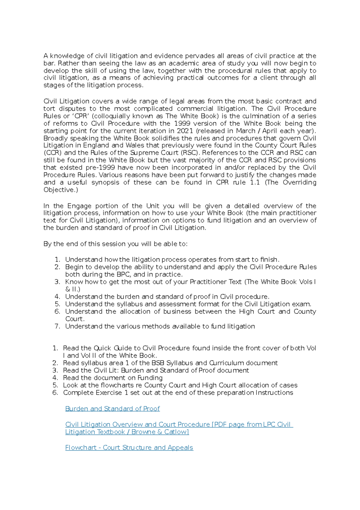 Unit 1 - civil litigation - A knowledge of civil litigation and ...