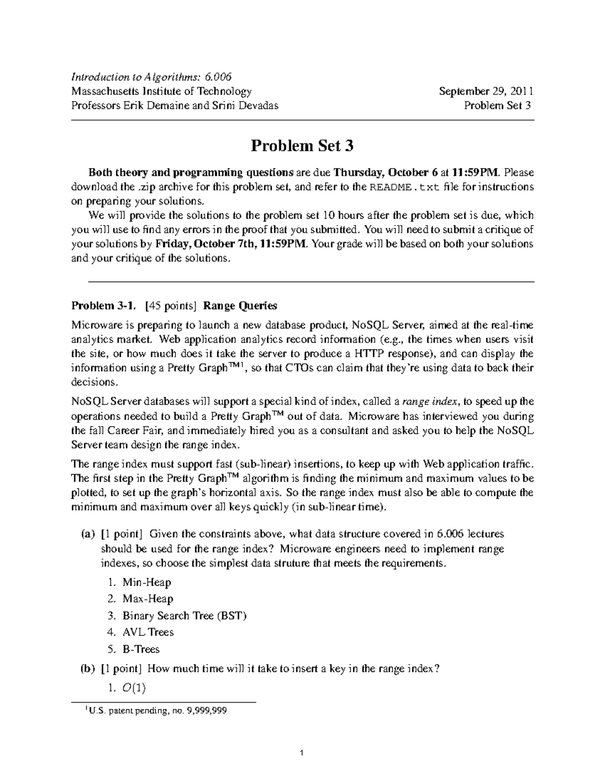 Problemset - Problems - Introduction to Algorithms: 6. Massachusetts Institute of Technology ...