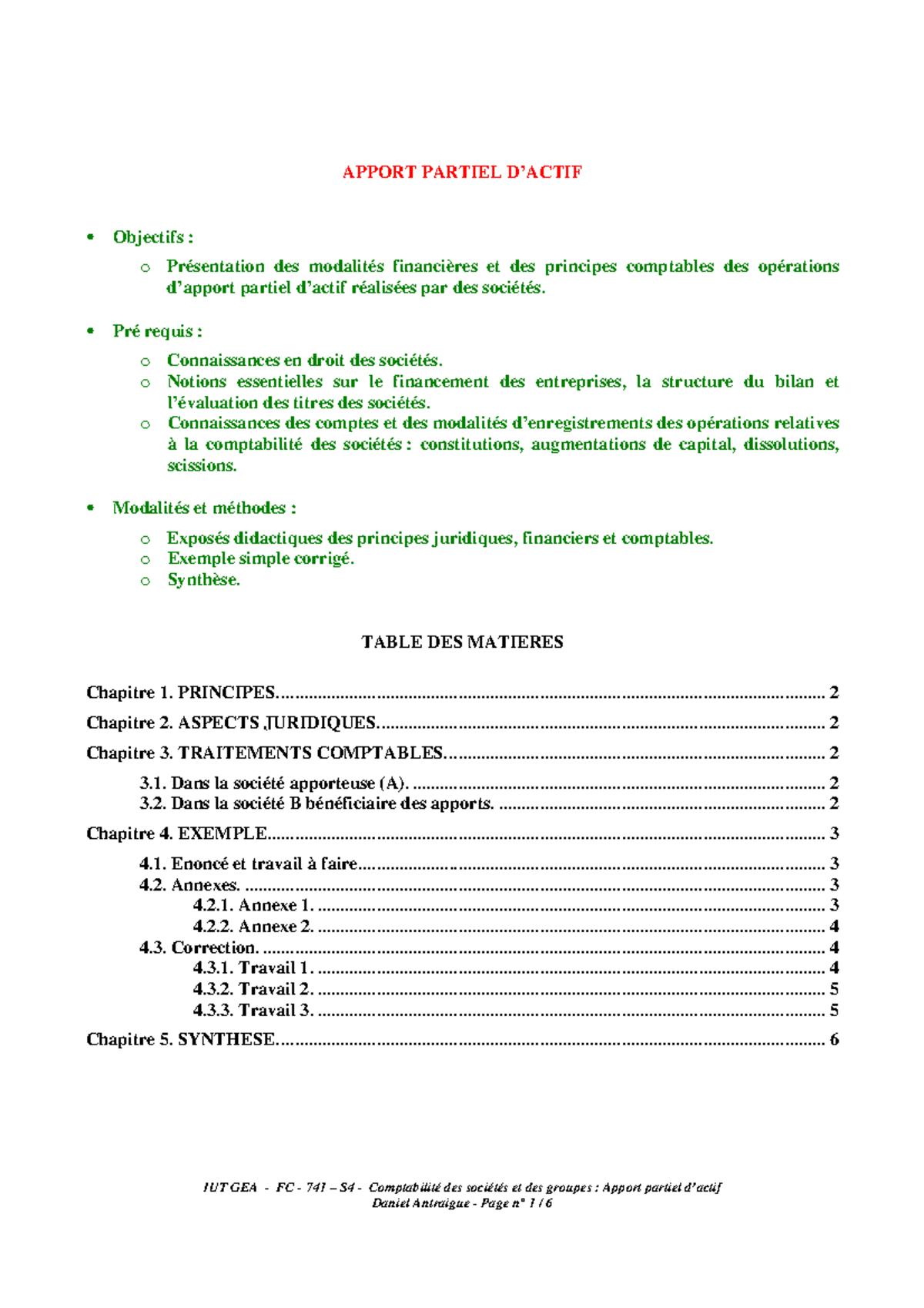 12 - APPORT PARTIEL D’ACTIF - IUT GEA - FC - 741 – S4 - Comptabilité ...