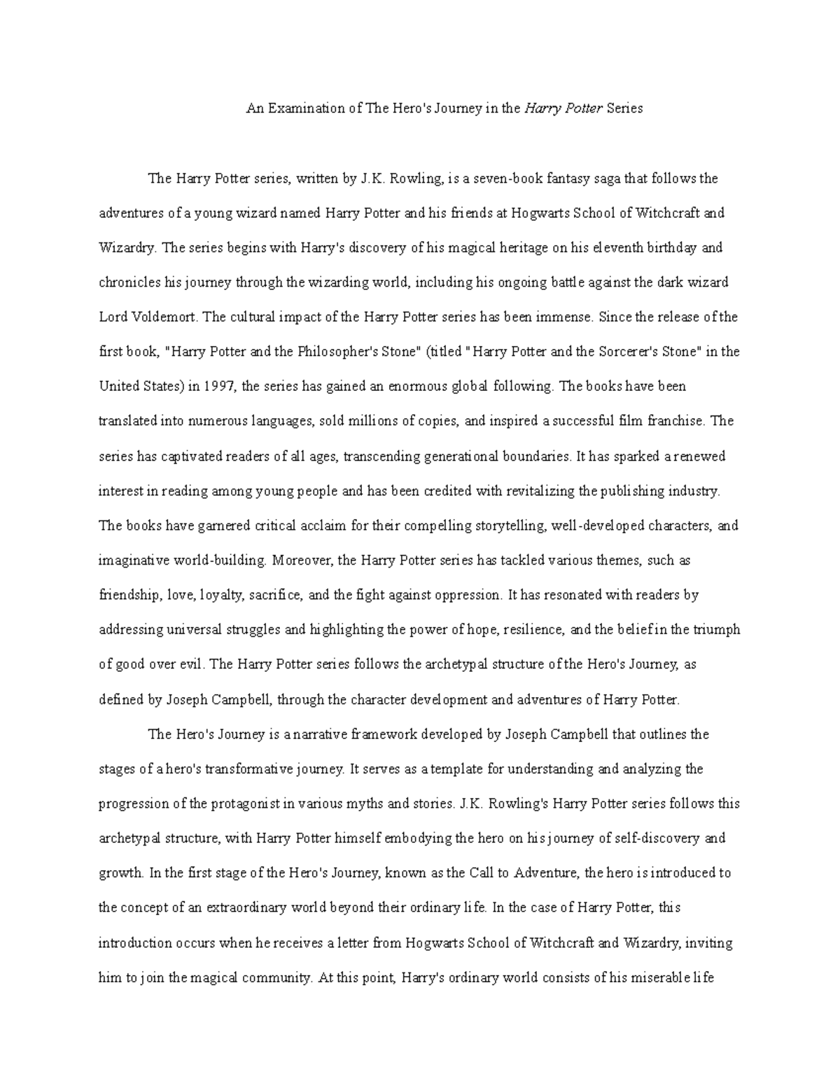 An Examination of The Hero's Journey in the Harry Potter Series ...