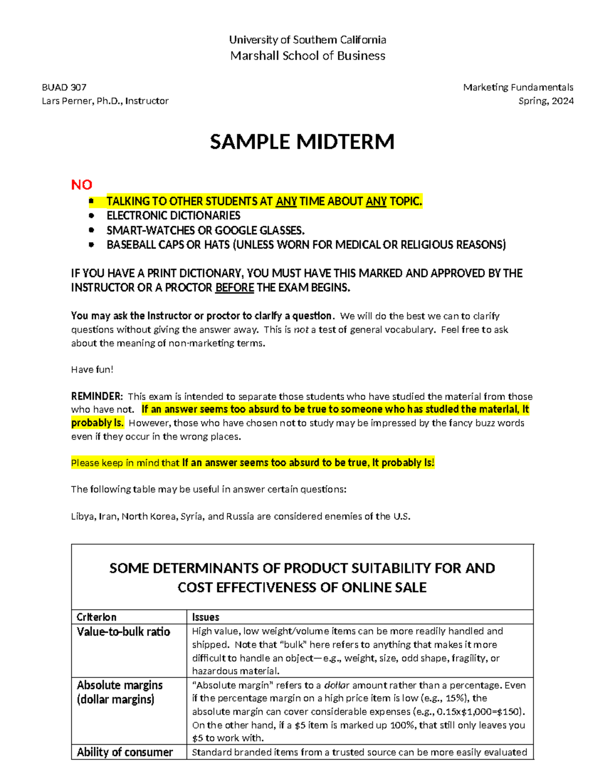 Sample MT-Sp24 - University of Southern California Marshall School of ...
