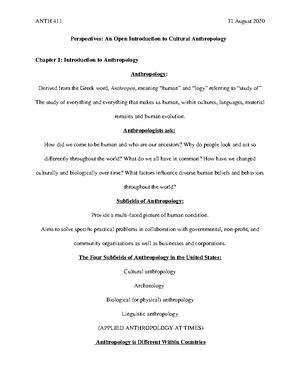 ANTH 411 Notes - Introduction to Anthropology Taking a look at an ...