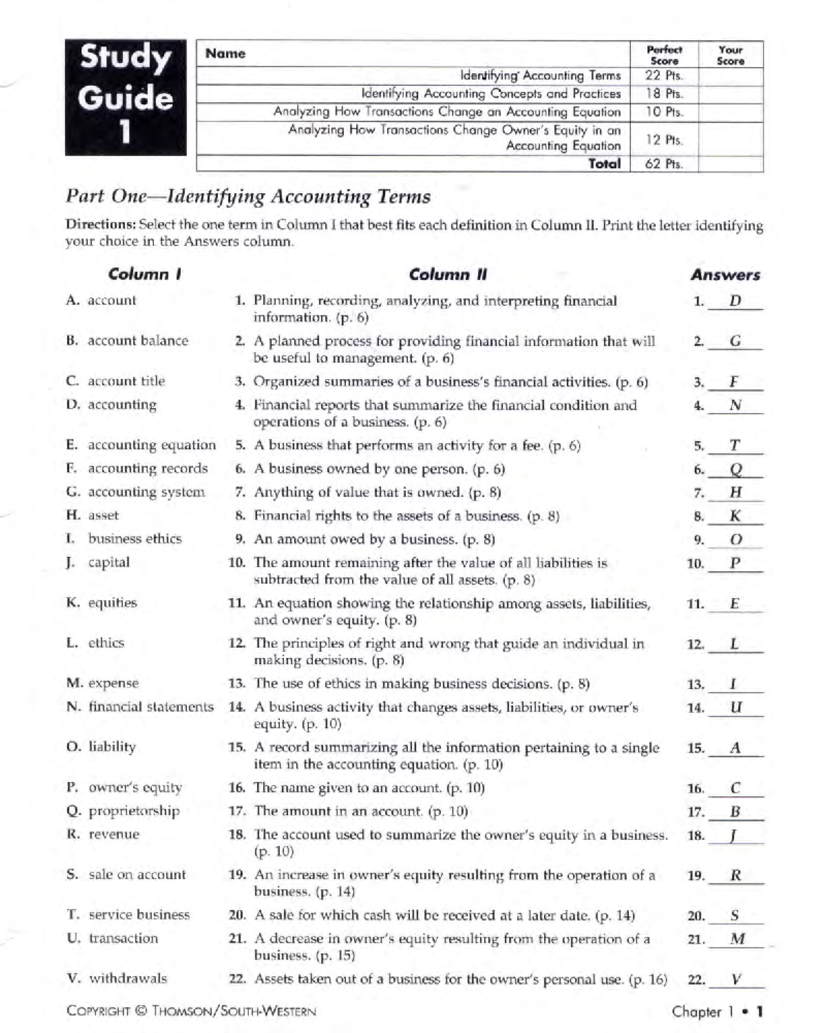 Study Guide Answer Key Chapter 01 - Taller de Contabilidad I - Studocu