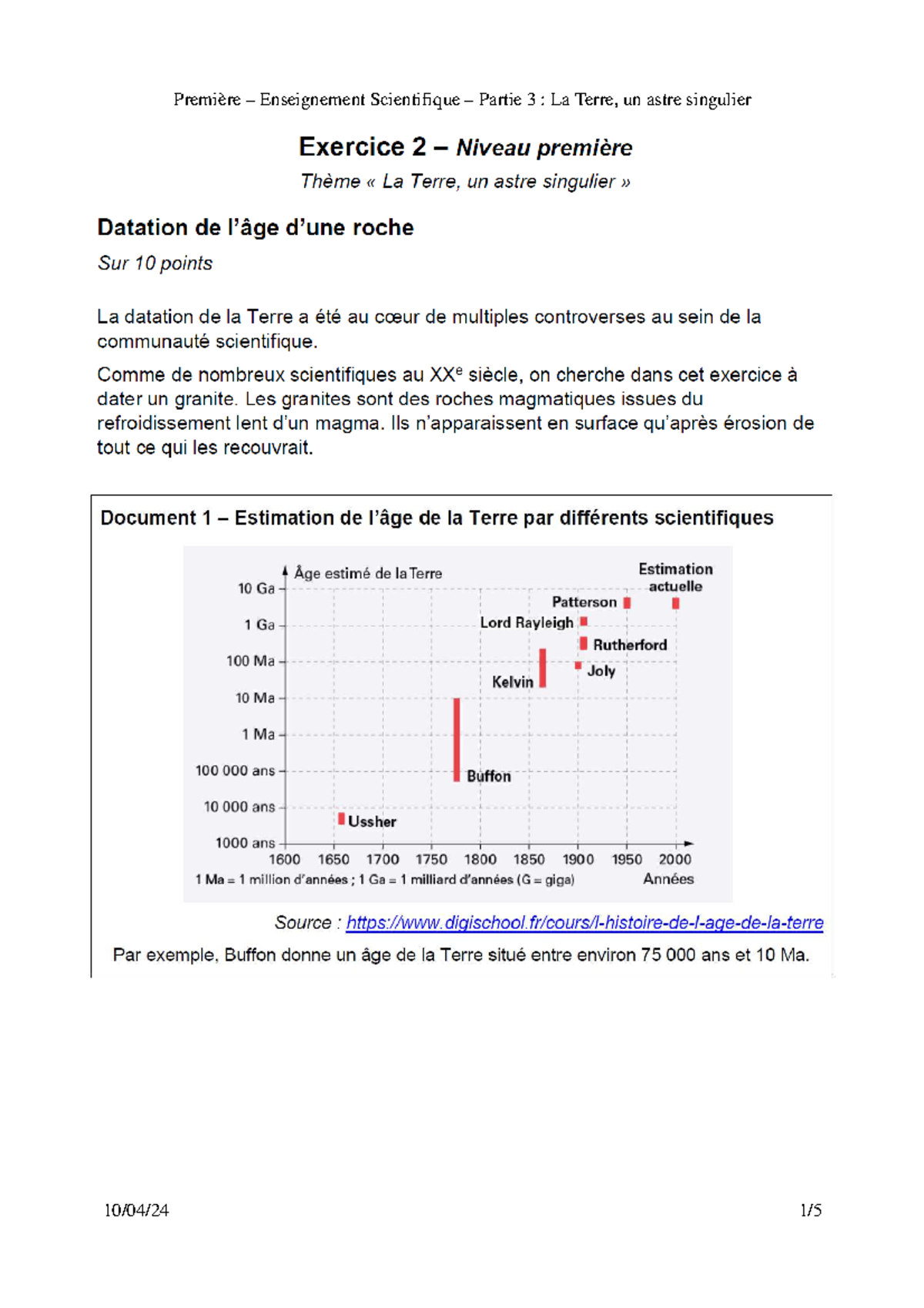 Sujet correction - Datation de l'âge d'une roche - Le document 1 ...