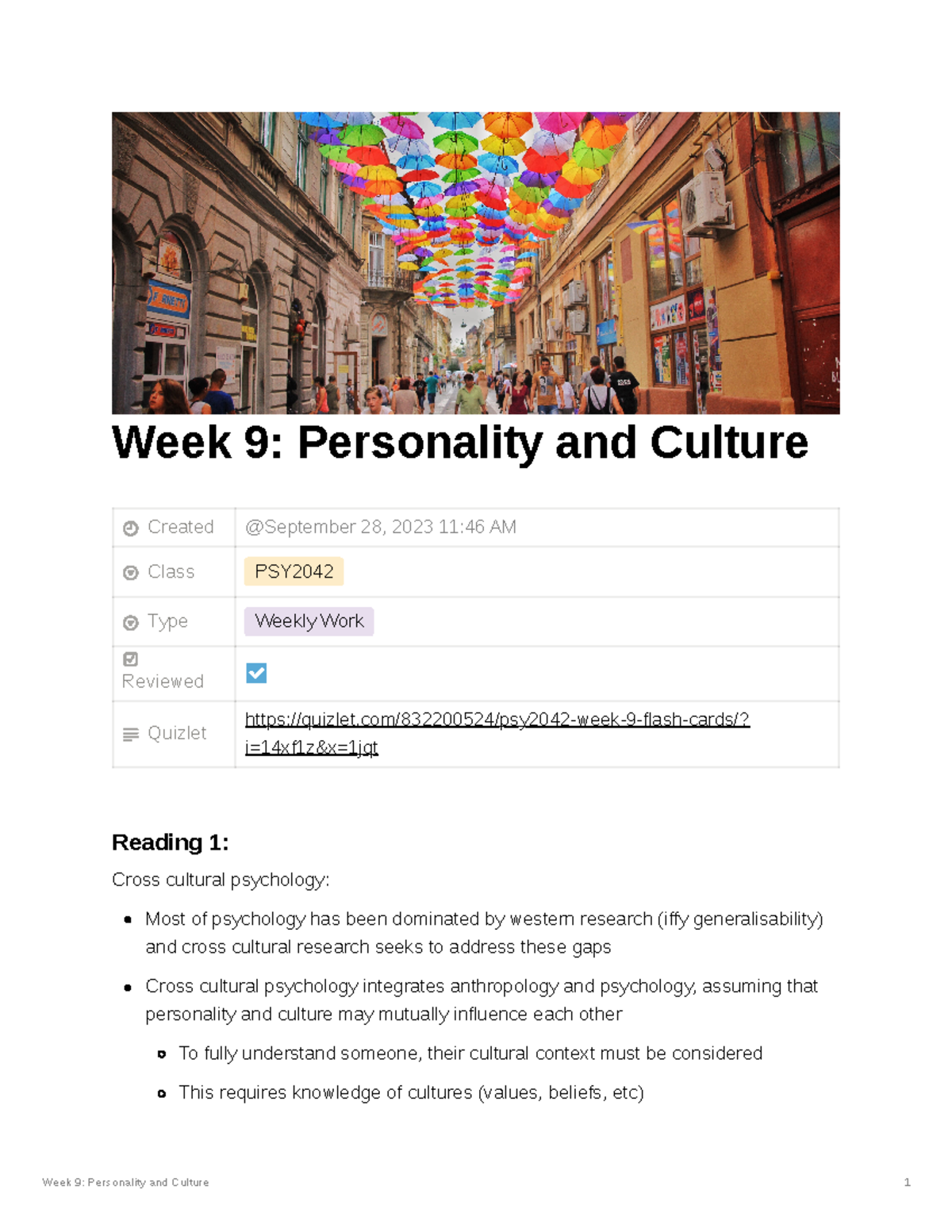 Week 9 Personality and Culture - Week 9: Personality and Culture ...