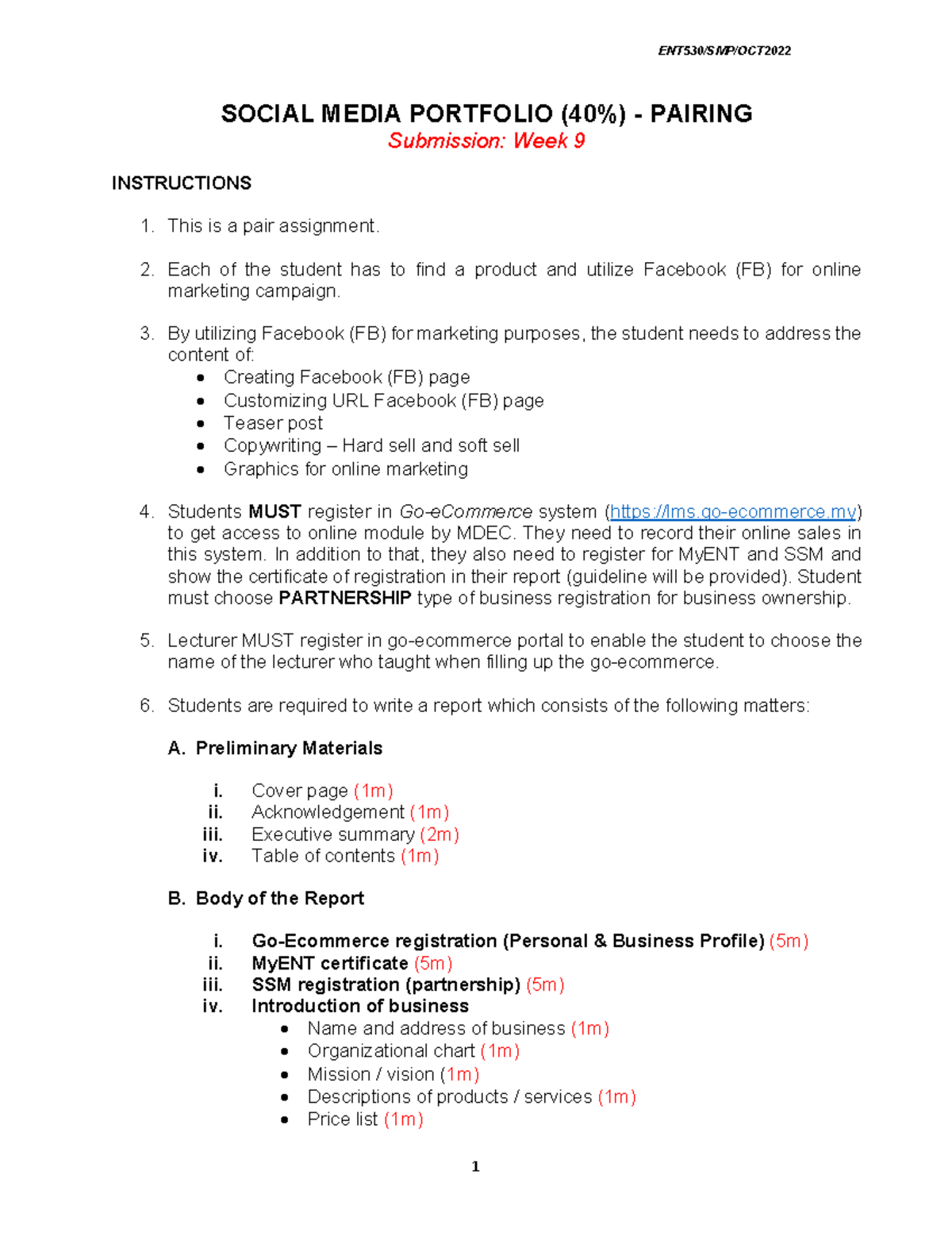 ENT530 FB Guideline AND Template OCT2022 - SOCIAL MEDIA PORTFOLIO (40% ...